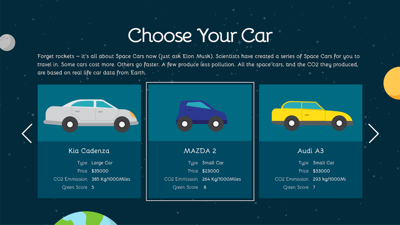 Cars in Space! A Data Game – Data Storytelling Studio 2020